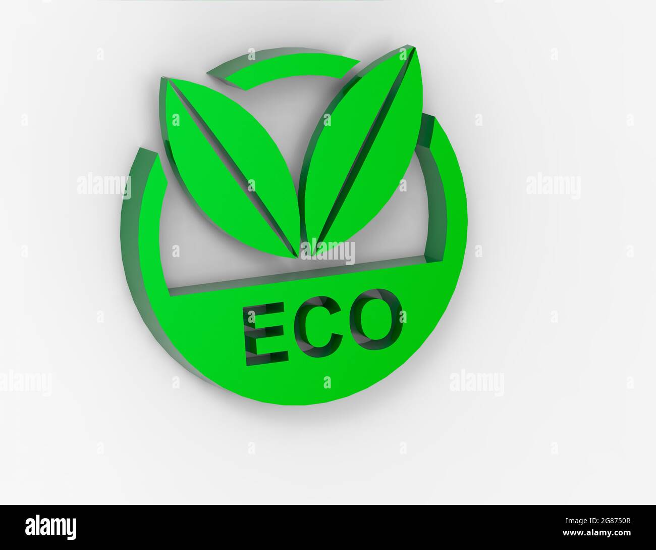 3D green and round icon with two leaves, eco message, sustainability ...