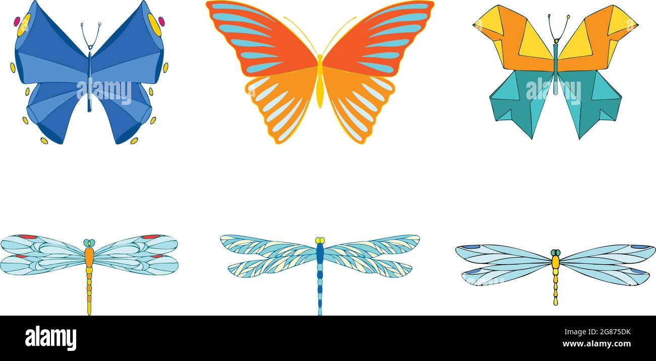 Dragonfly and butterfly set. Vector illustration, template Stock Vector ...