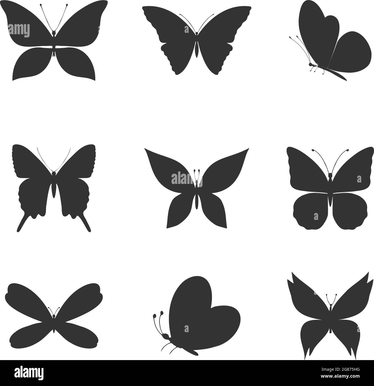 Set of vector butterflies. Silhouettes of different butterflies. Vector ...
