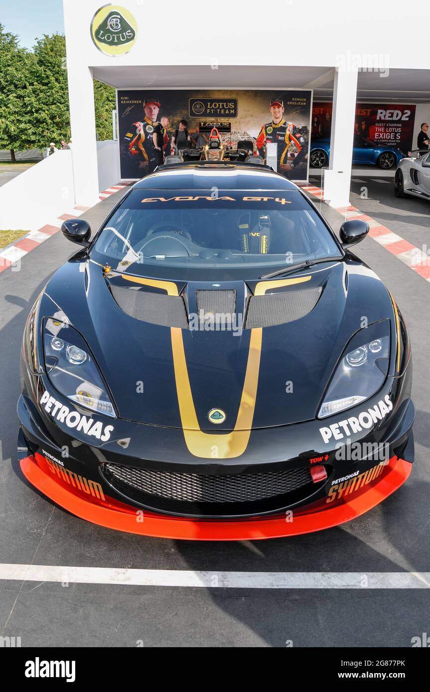 Lotus Evora GT4 at Goodwood Festival of Speed 2013. Racing car competed ...