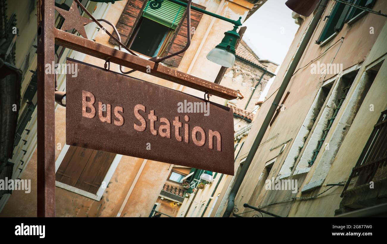 Street Sign the Direction Way to Bus Station Stock Photo - Alamy