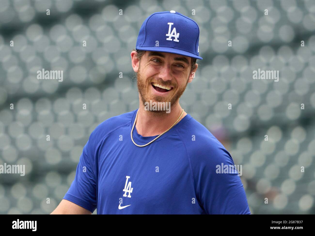 Denver CO, USA. 16th July, 2021. Los Angels centerfielder Cody ...