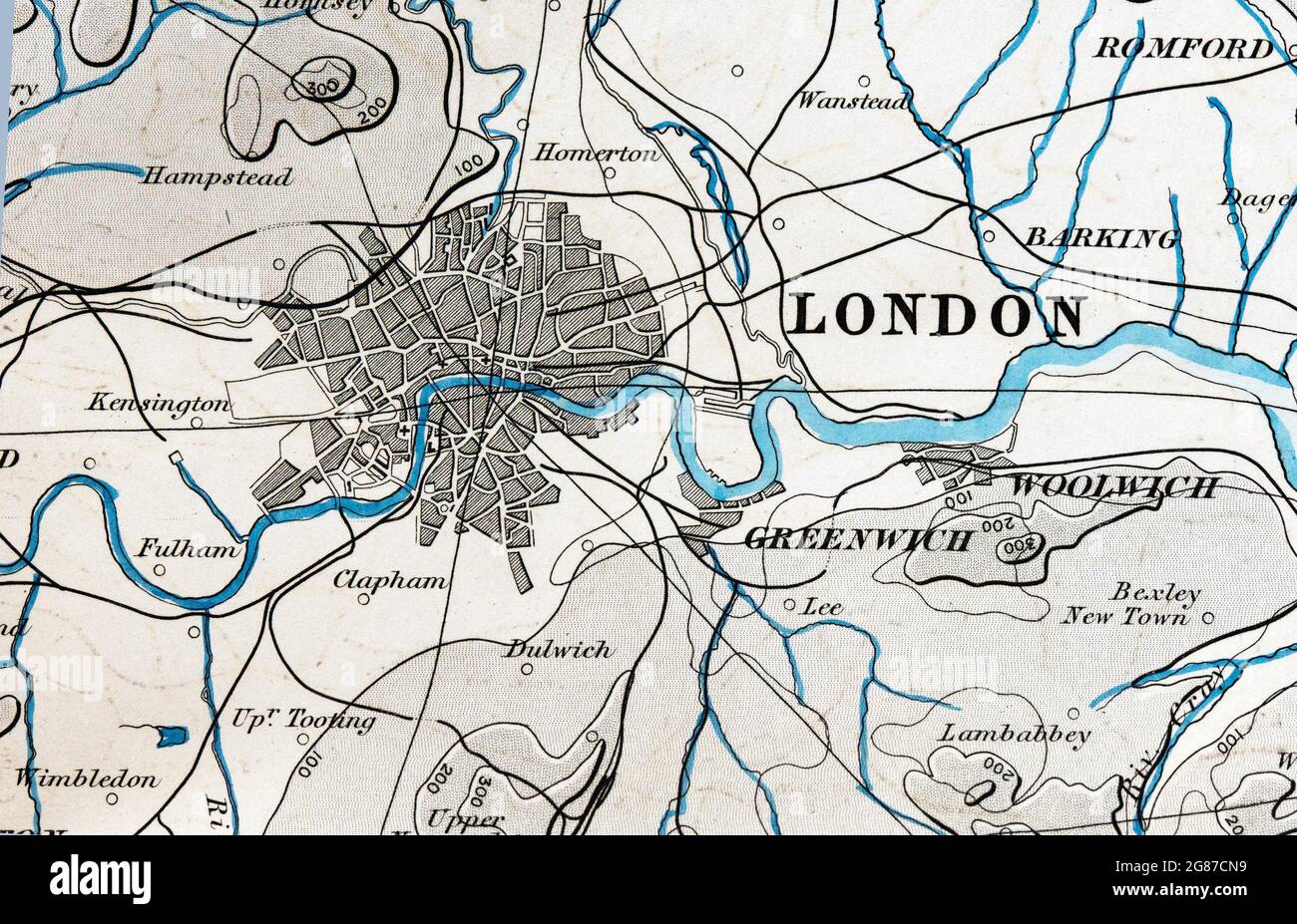Antique map of early London town Stock Photo - Alamy