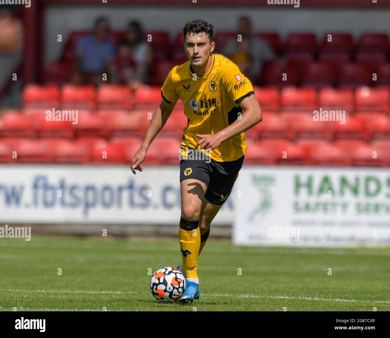 Crewe, UK. 17th July, 2021. Max Kilman #6 of Wolverhampton Wanderers ...