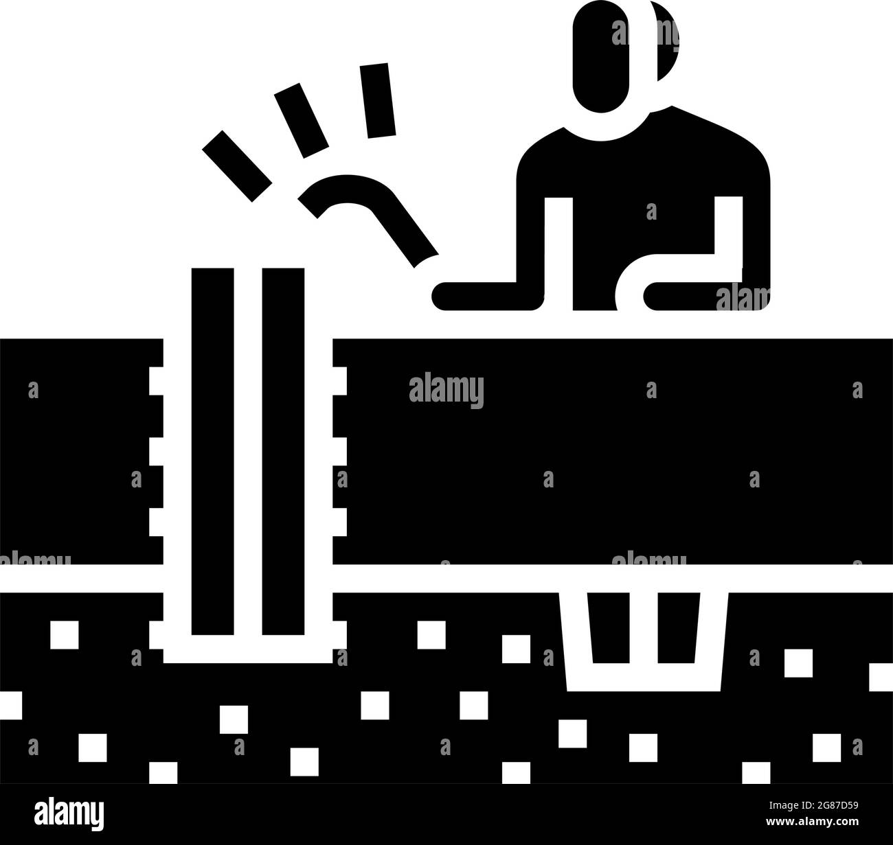 worker welding pipeline construction glyph icon vector illustration ...