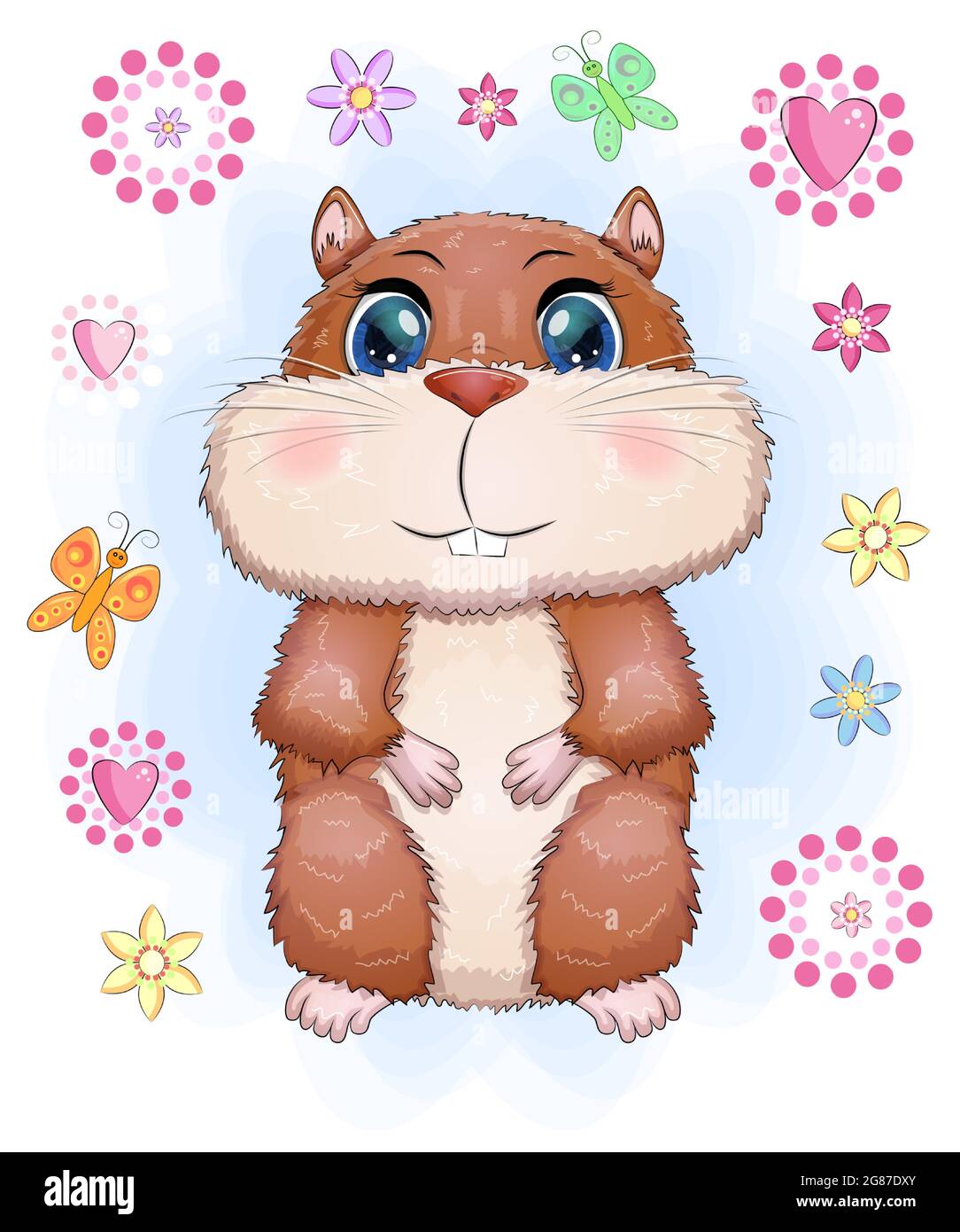 Cute cartoon hamster characters, funny animal in flowers Stock Vector ...