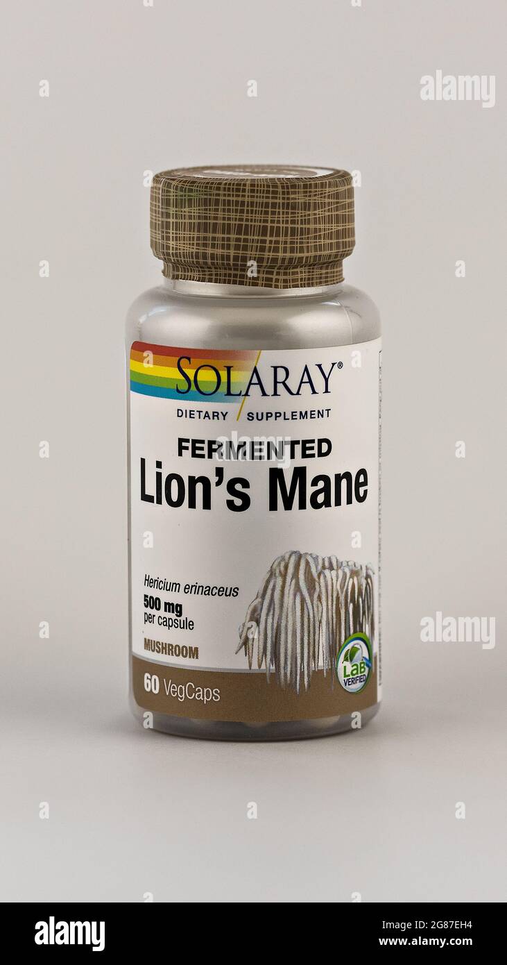 lion's mane capsules in the jar. dietary supplement editorial photo ...