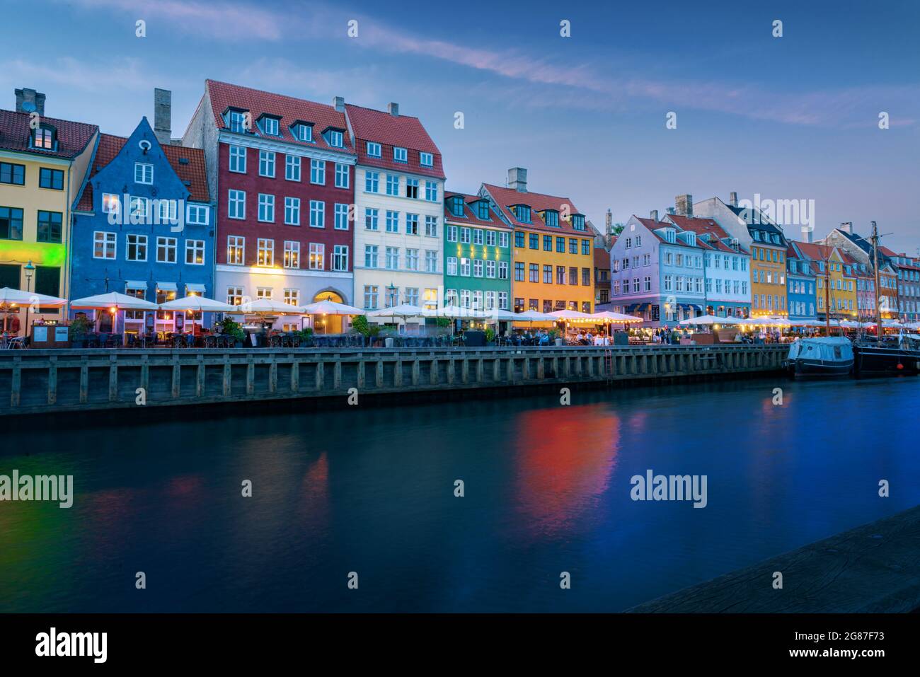 Nyhavn port and waterfront at sunset - Copenhagen, Denmark Stock Photo ...