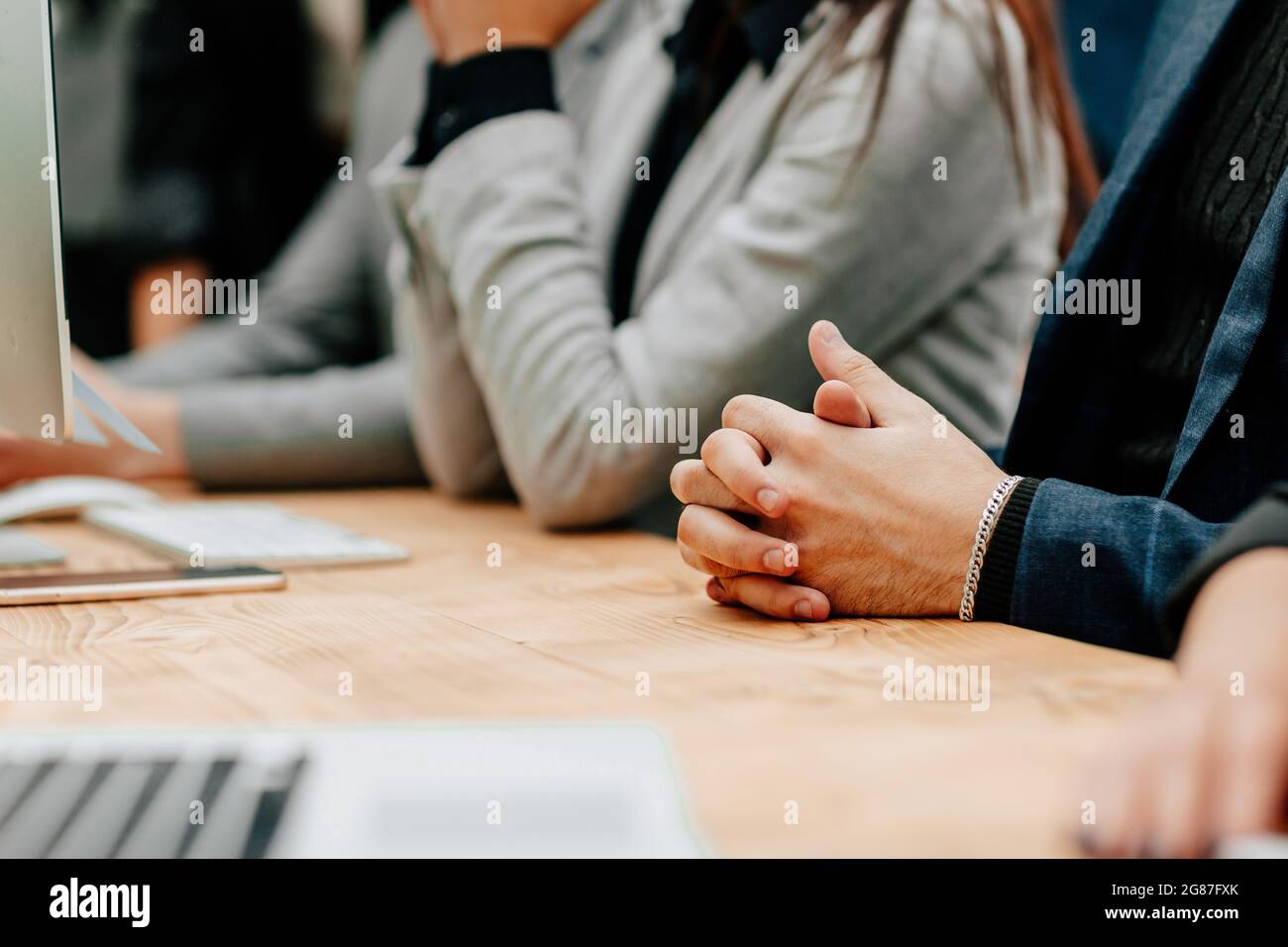 close up. working group sitting at the office Desk. photo with copy ...