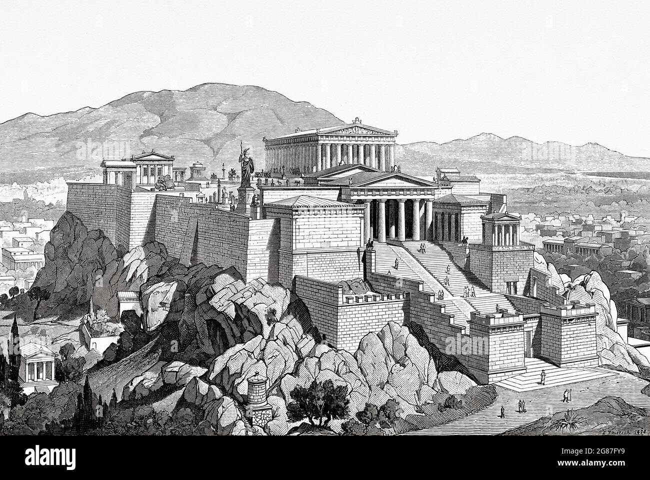 Artistic recreation of the Acropolis in Athens, Greece. 5th Century BC ...