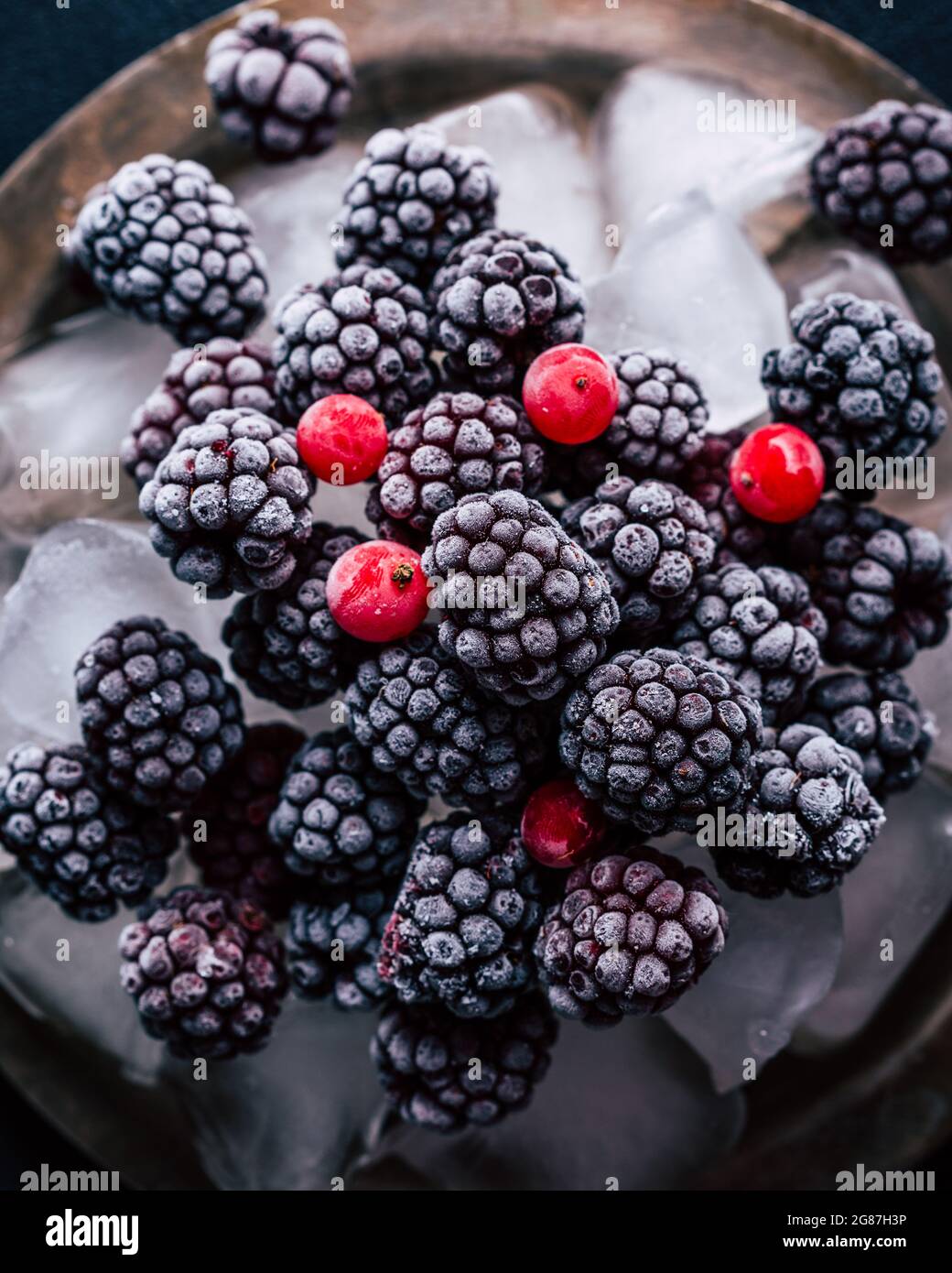 Frozen blackberries on a plate with ice Stock Photo - Alamy