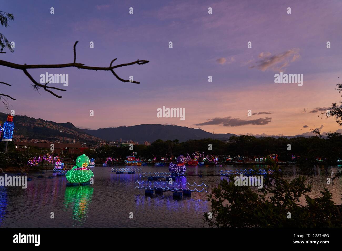 MEDELLIN, COLOMBIA - Dec 19, 2019: The Christmas lights in the city of ...