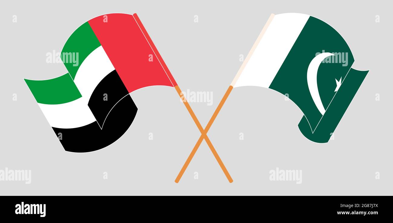 Crossed and waving flags of Pakistan and the United Arab Emirates ...