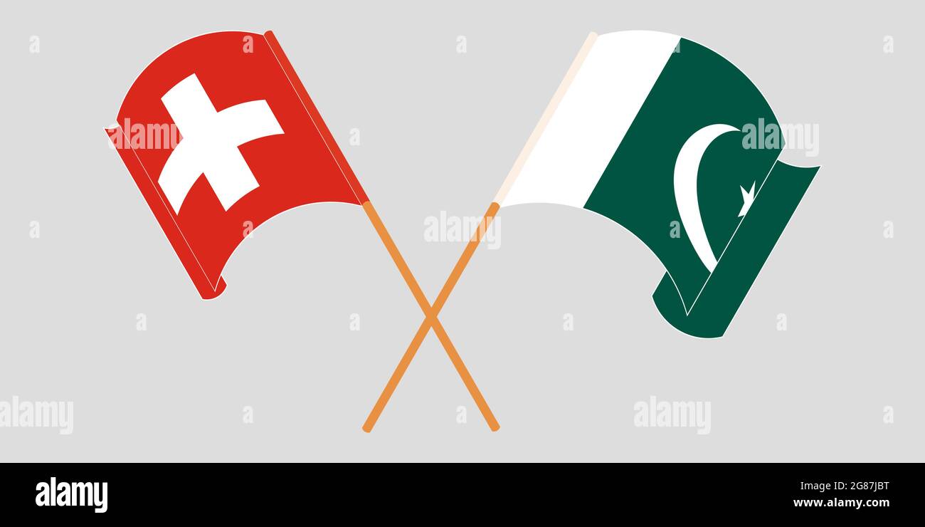Crossed and waving flags of Pakistan and Switzerland. Vector ...