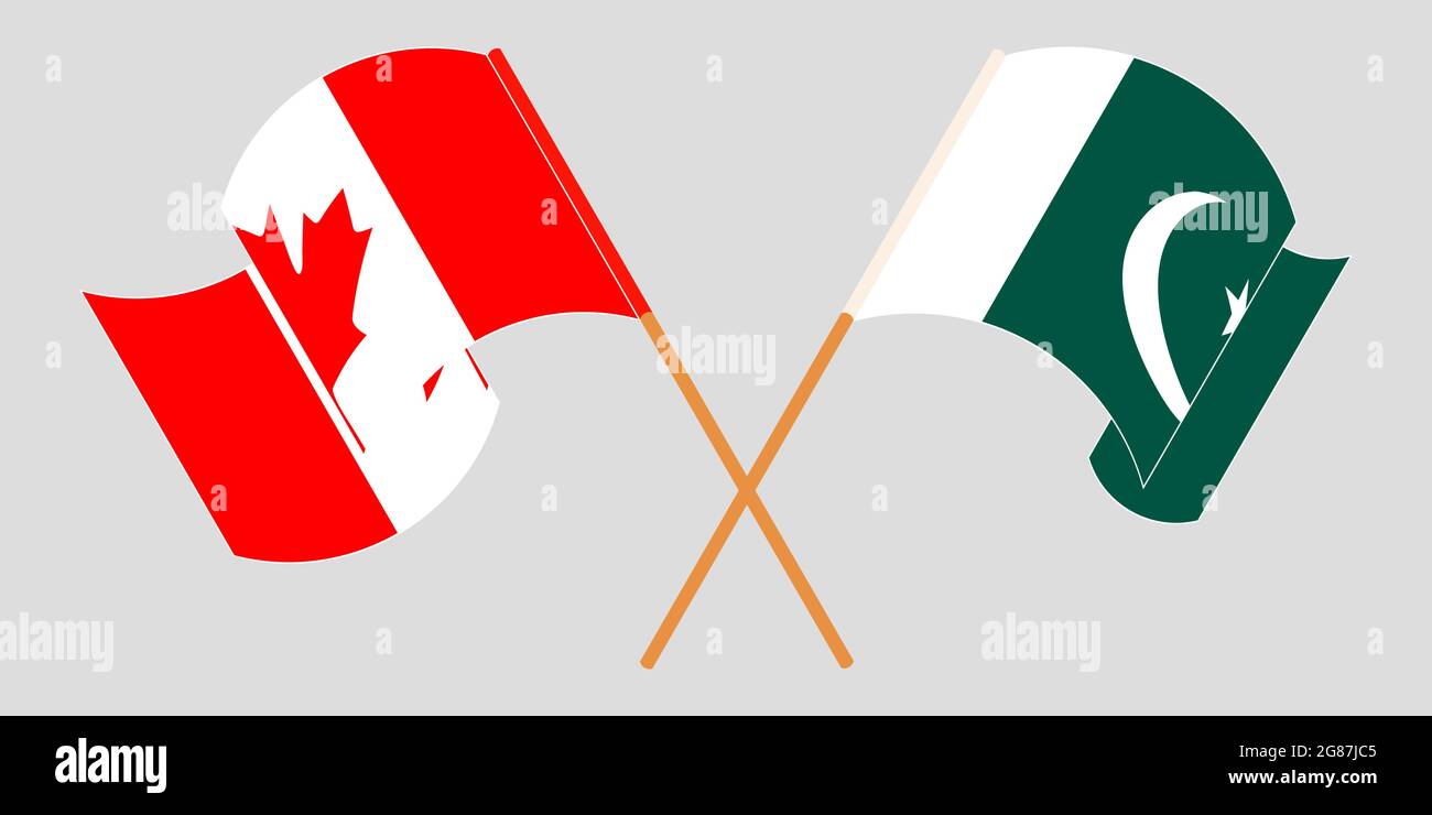 Crossed and waving flags of Pakistan and Canada. Vector illustration ...