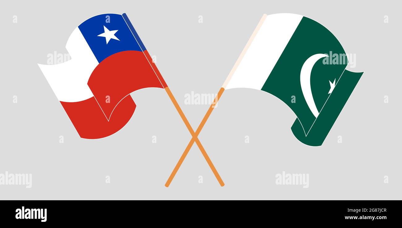 Crossed and waving flags of Pakistan and Chile. Vector illustration ...