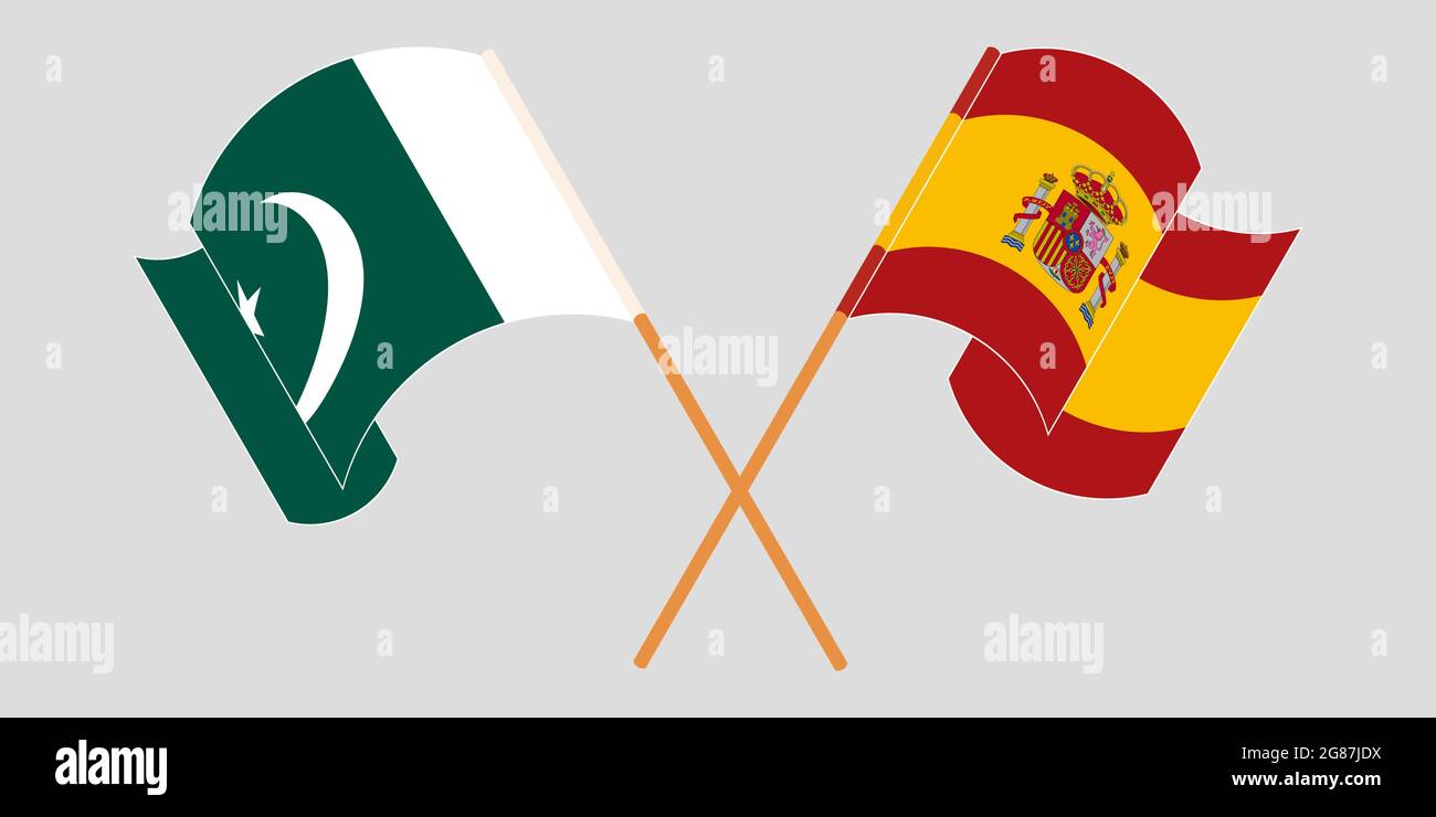 Crossed and waving flags of Pakistan and Spain. Vector illustration ...