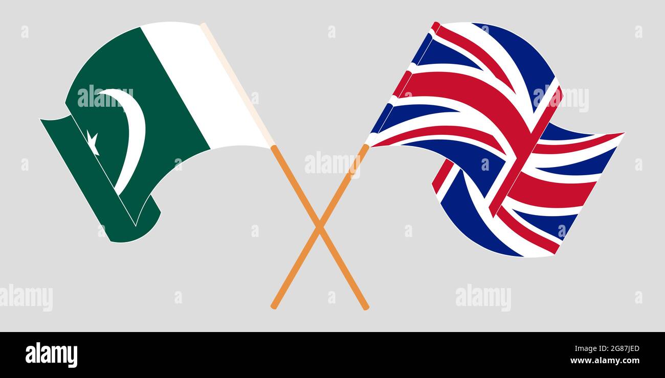 Crossed and waving flags of Pakistan and the UK. Vector illustration ...