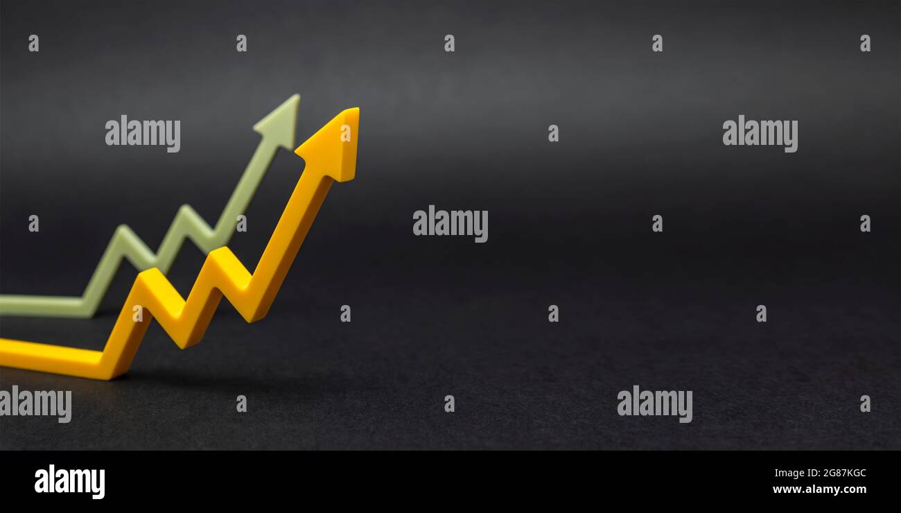 An uptrend, increased sales, or increased value. graphic arrows ...