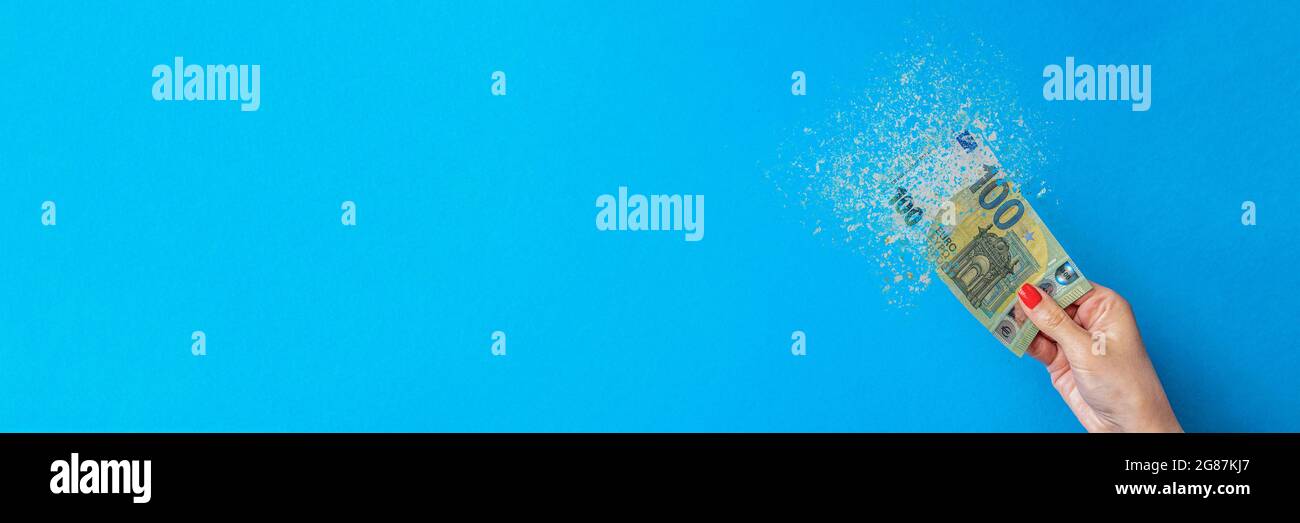 Euro inflation. Inflation in Europe, hyperinflation. Banner with blue ...