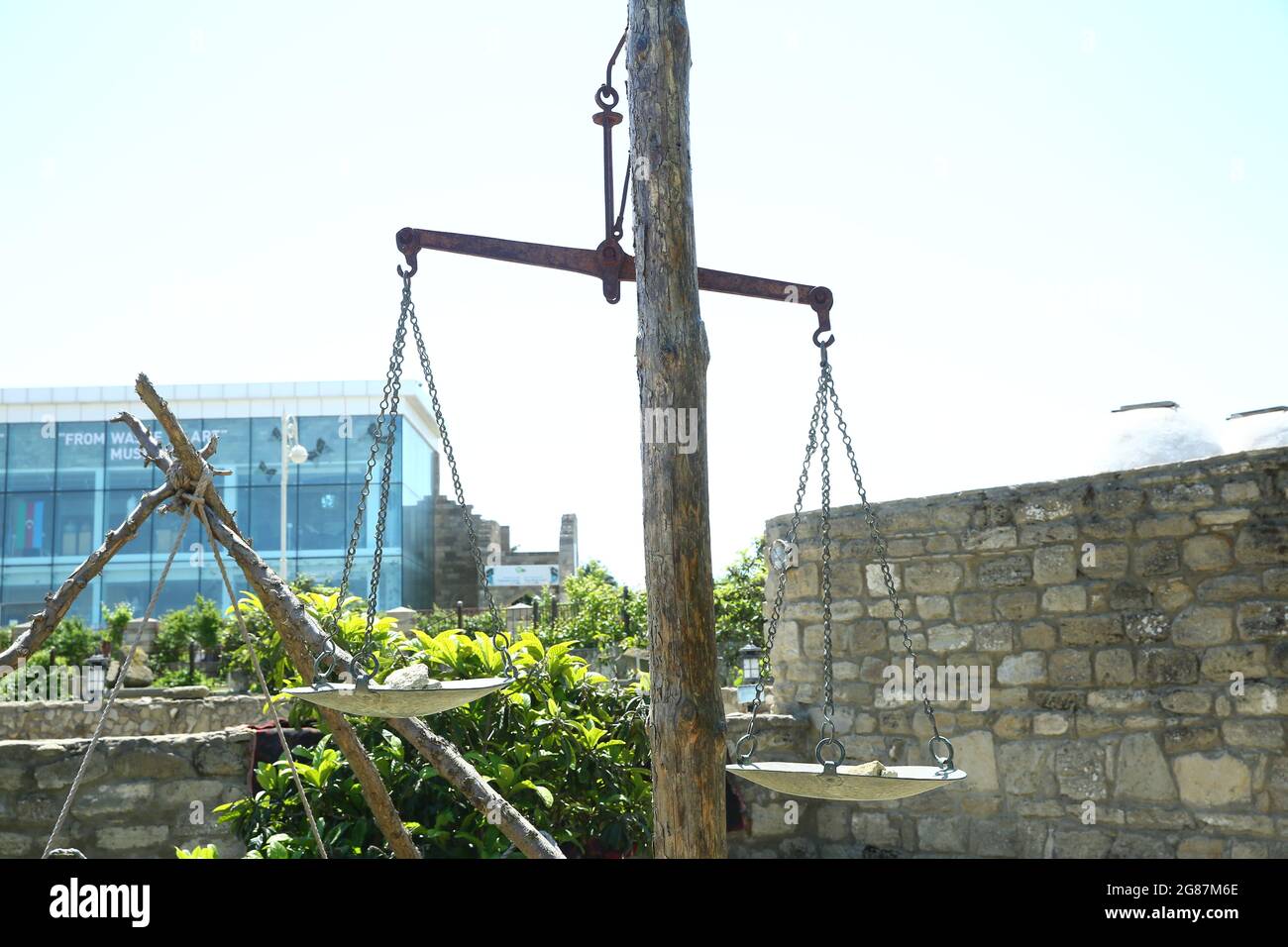 Ancient wooden scales kept in the castle museum . wooden ancient scales ...