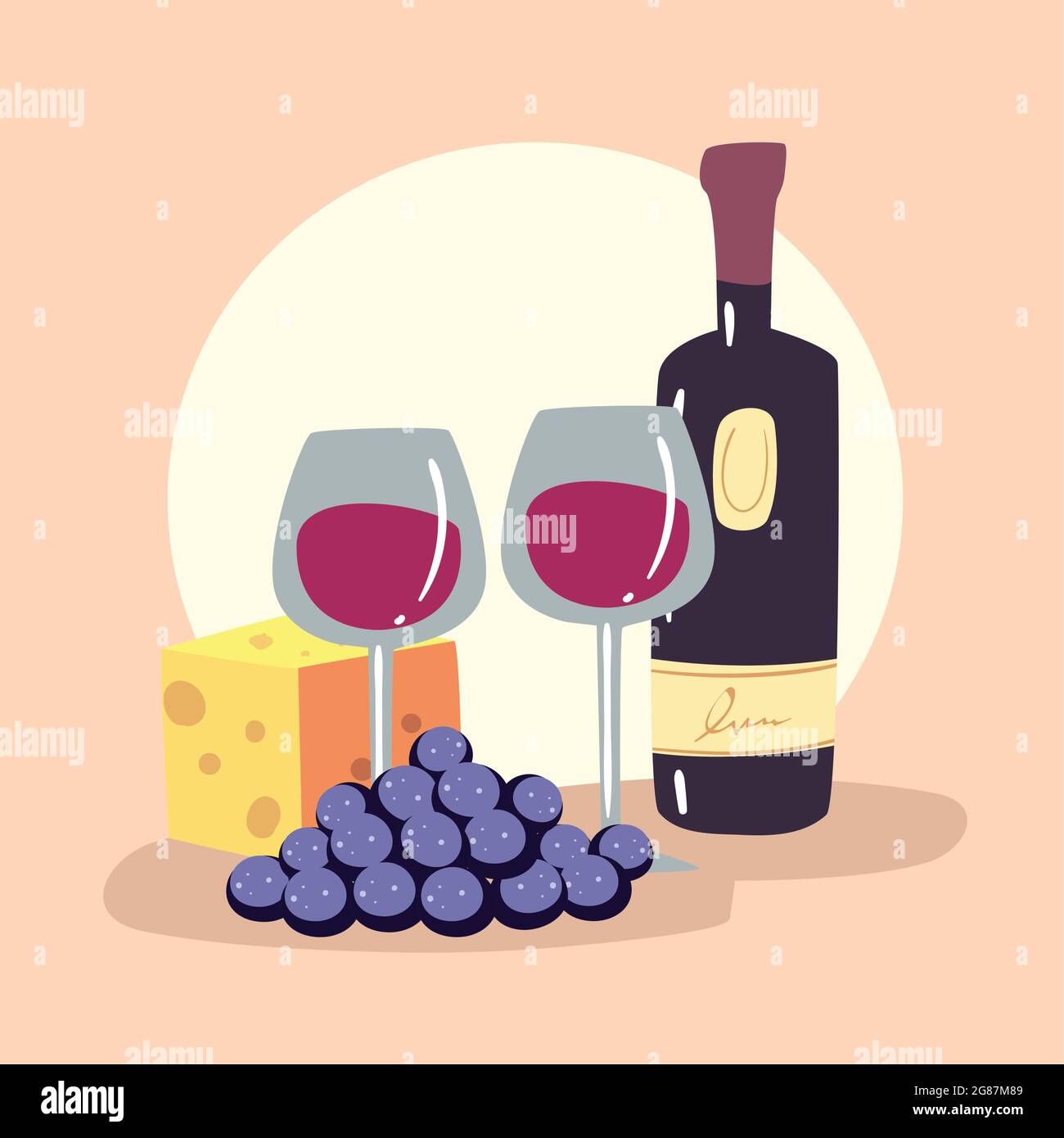 wine bottle, cheese, grapes and cups, alcohol drink Stock Vector Image ...