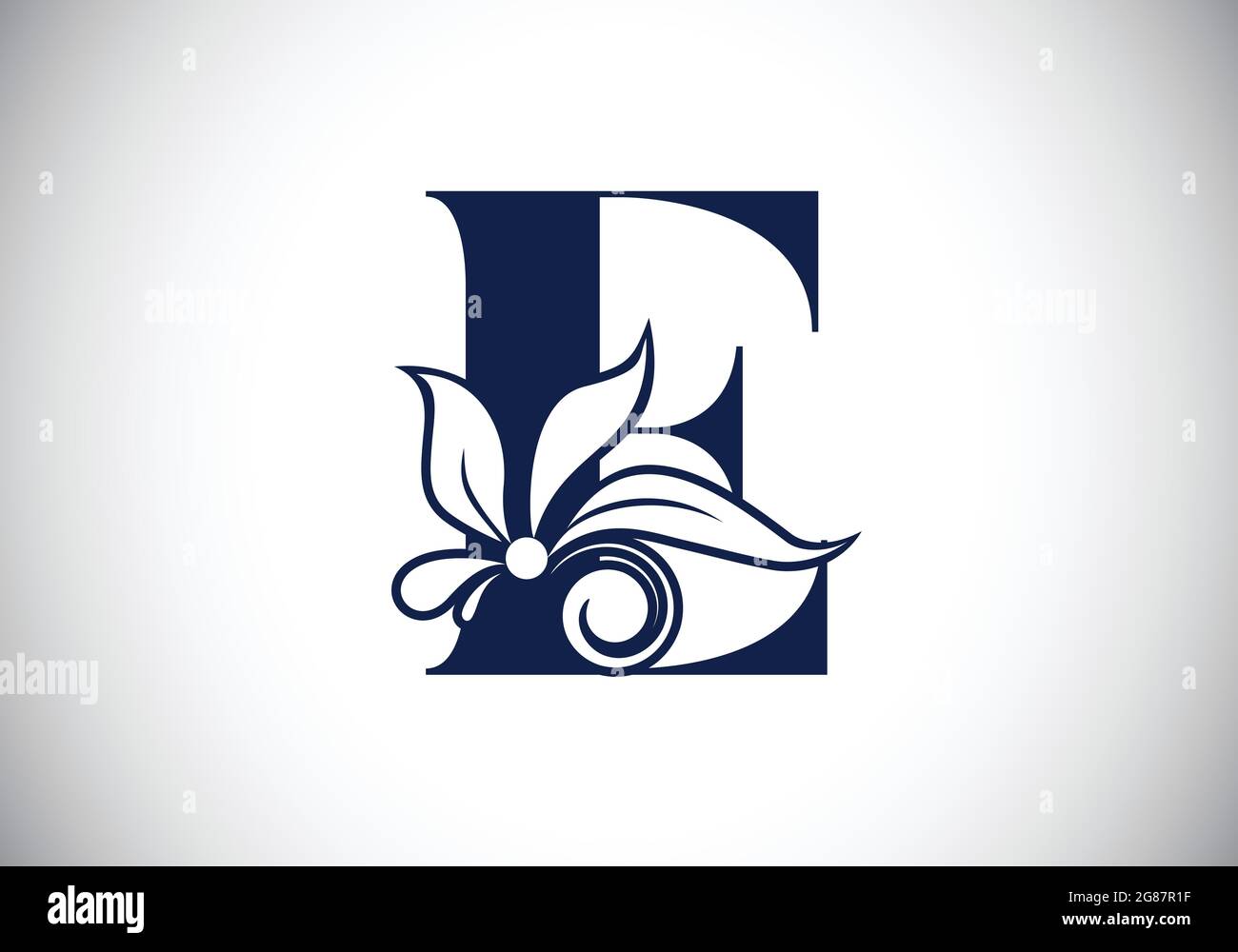 Floral monogram letter E. Initial alphabet with botanical elements ...