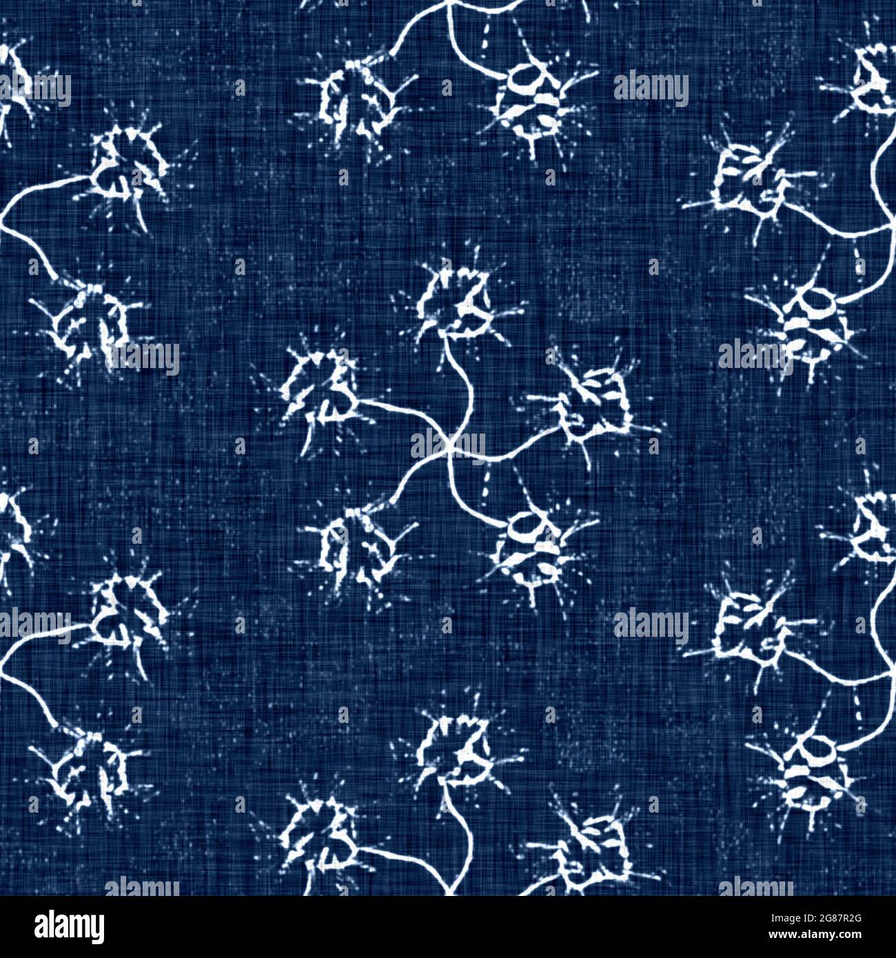 Acid wash blue jean effect texture with decorative linen floral motif ...