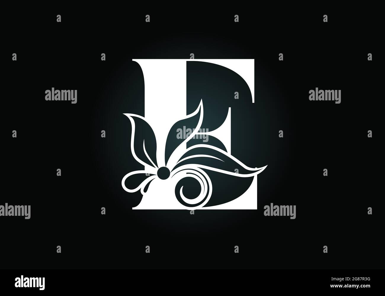 Floral monogram letter E. Initial alphabet with botanical elements. Font emblem. Vector ...
