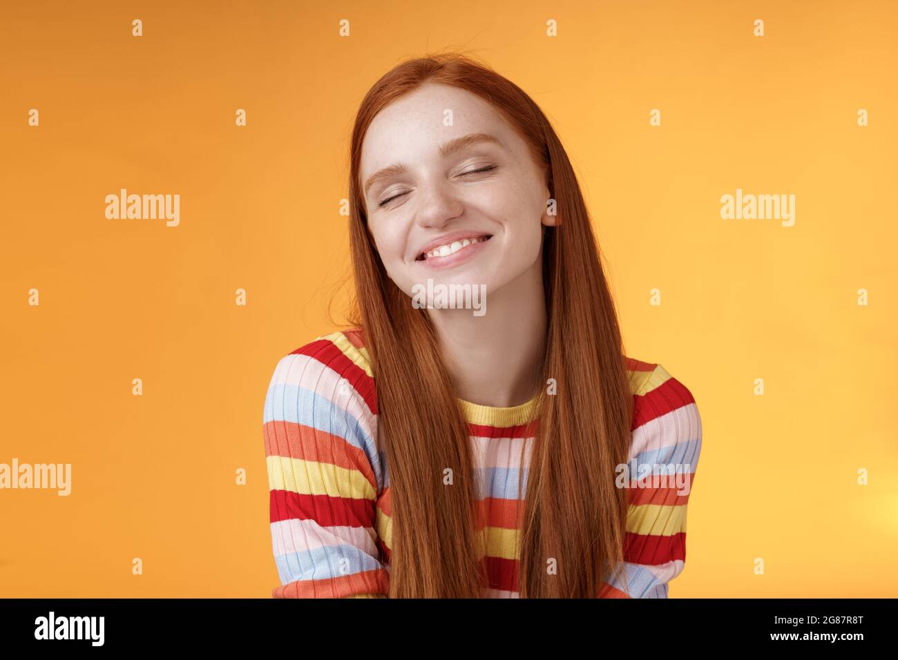 Tender sensual dreamy cute redhead feminine girl dreaming about tasty ...