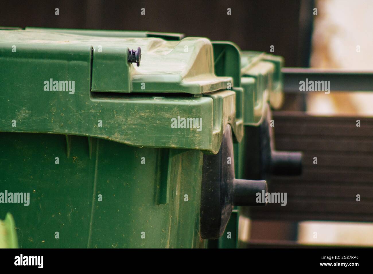 Carmona Spain July 15, 2021 Garbage container in the streets of Carmona ...