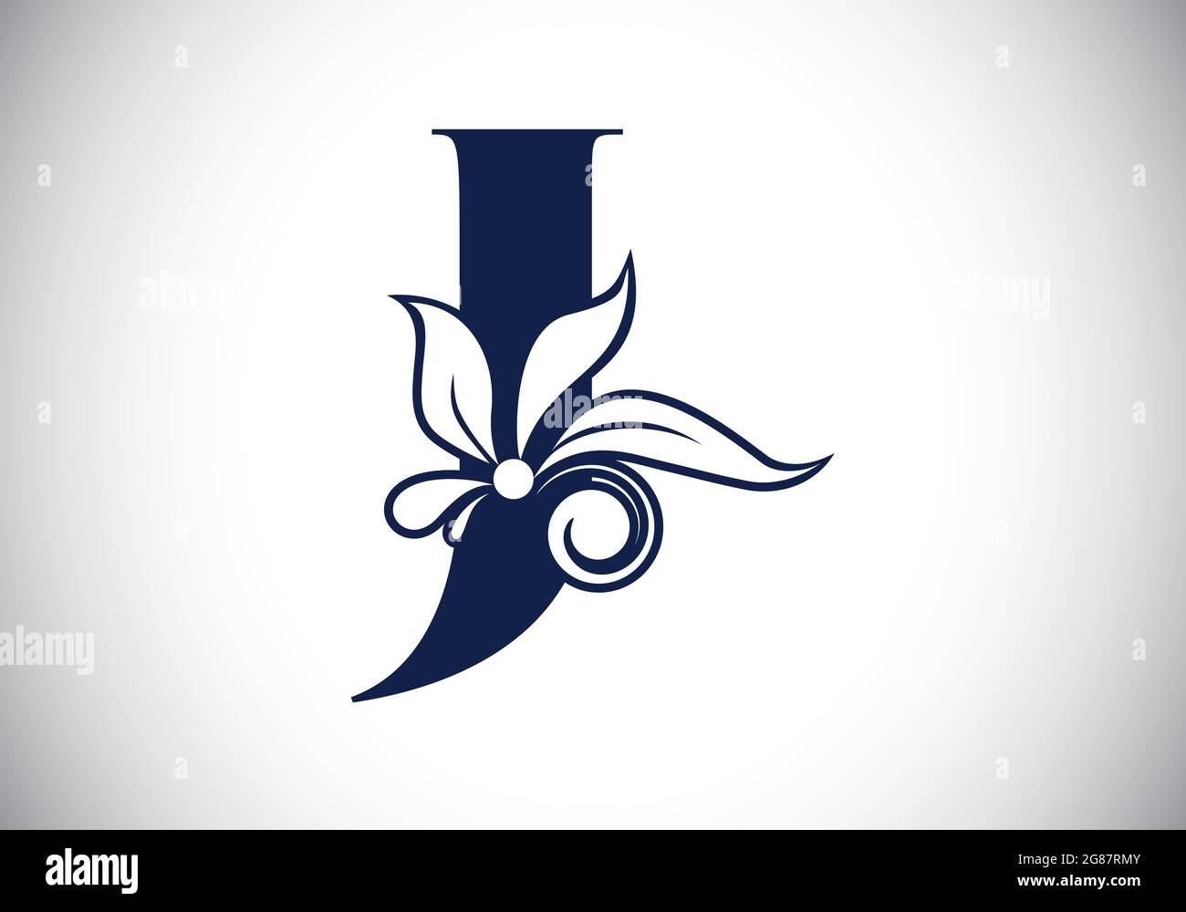 Floral monogram letter J. Initial alphabet with botanical elements ...