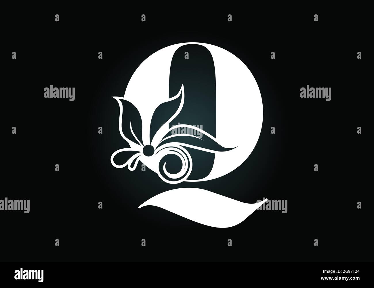 Floral monogram letter Q. Initial alphabet with botanical elements ...