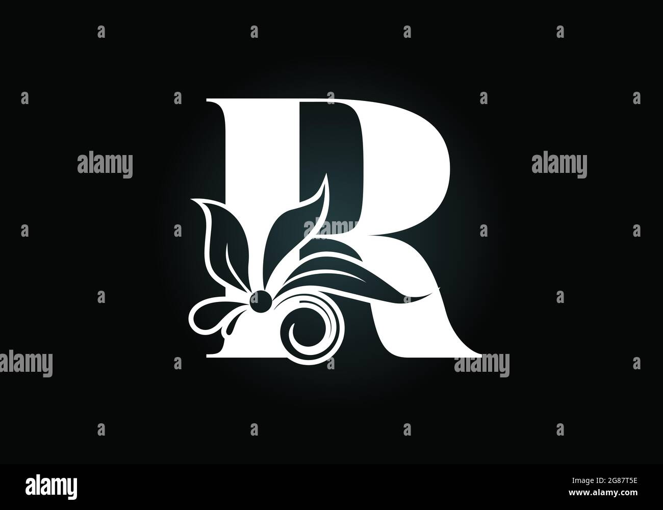 Floral monogram letter R. Initial alphabet with botanical elements ...