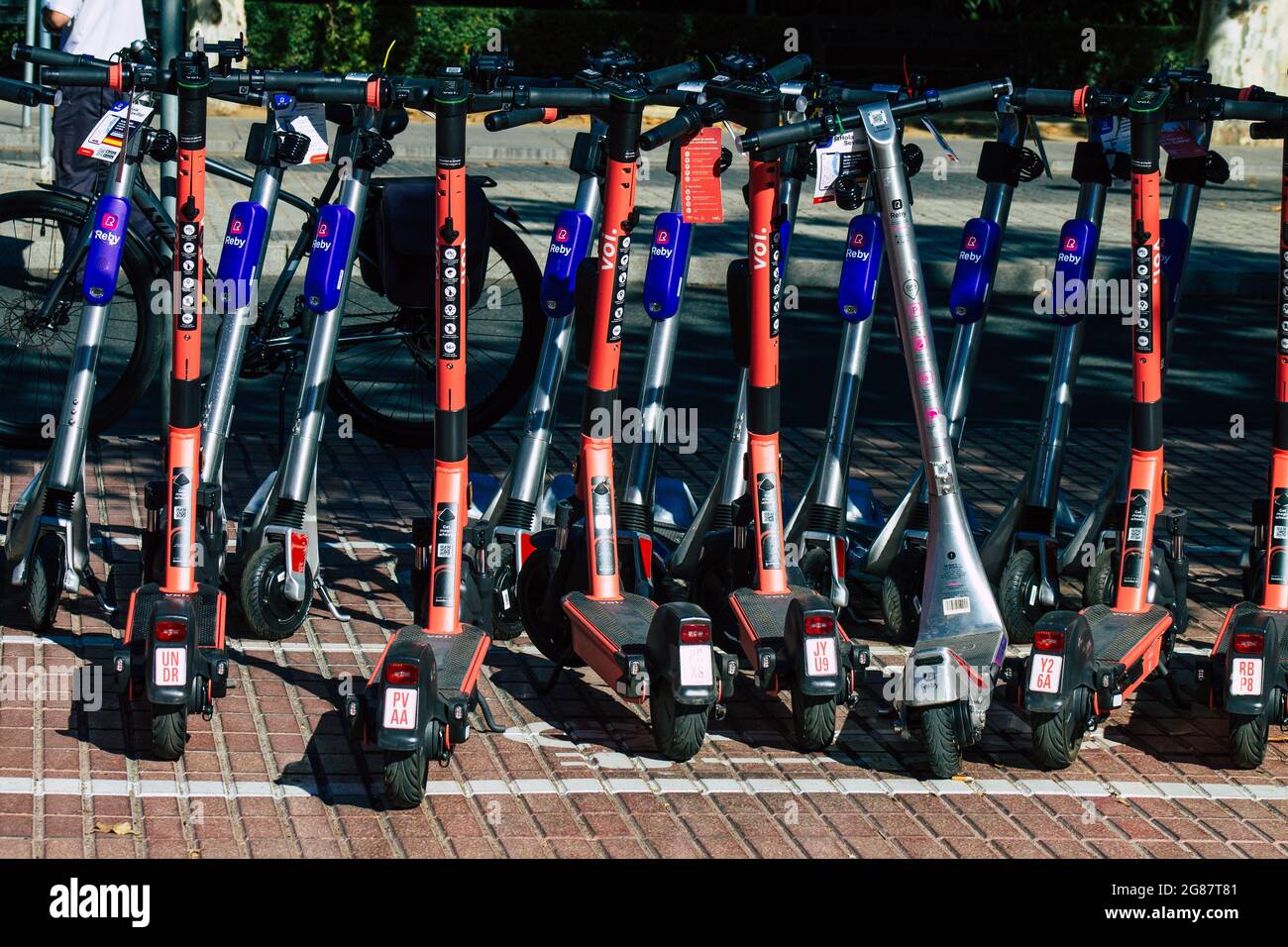 Seville Spain July 09, 2021 Electric scooter to rent parked in the ...