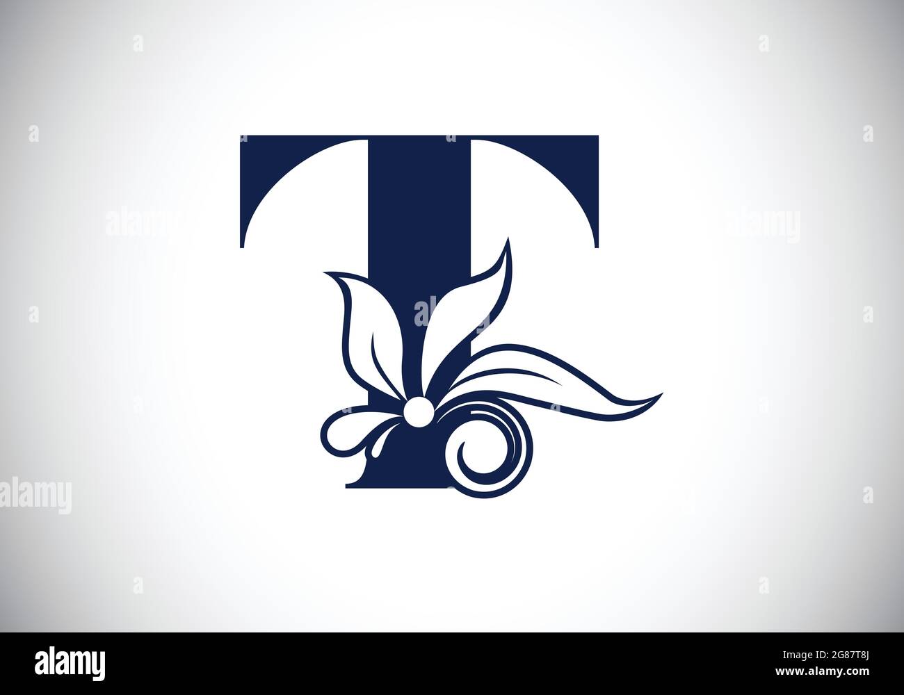 Floral monogram letter T. Initial alphabet with botanical elements ...