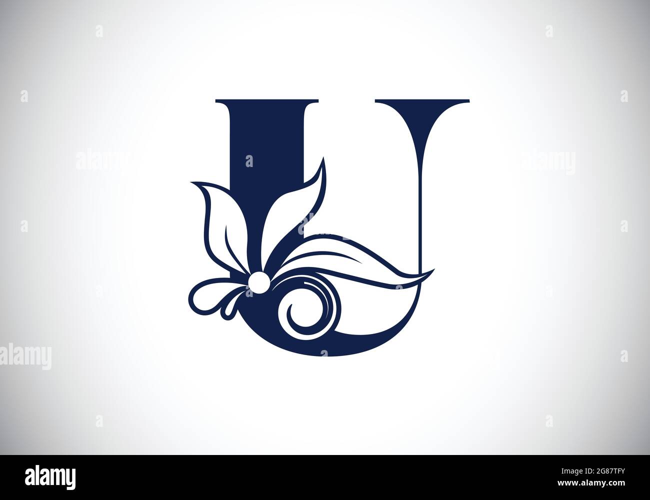 Floral monogram letter U. Initial alphabet with botanical elements ...