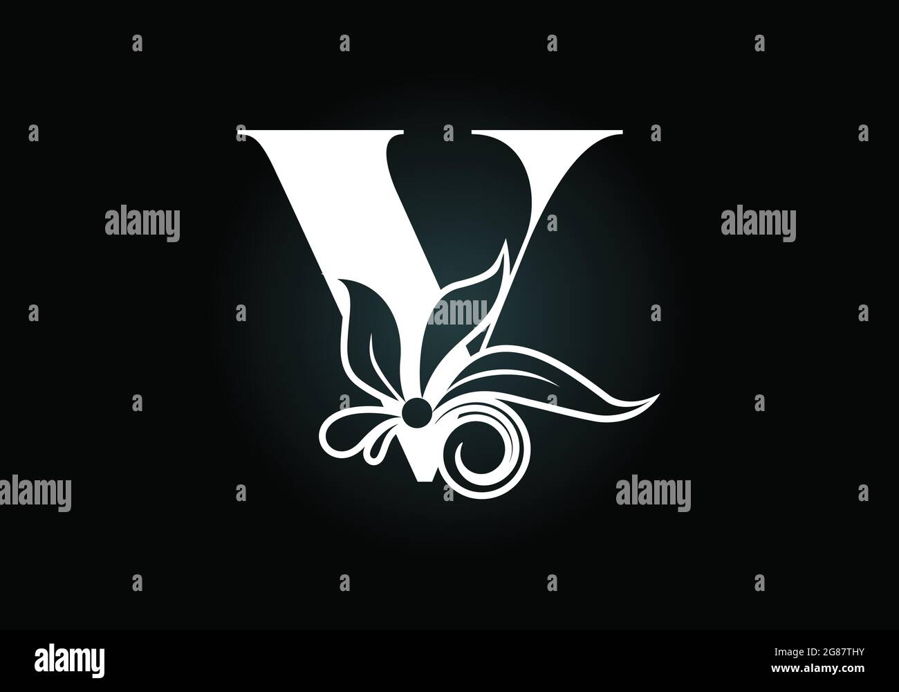 Floral monogram letter V. Initial alphabet with botanical elements ...