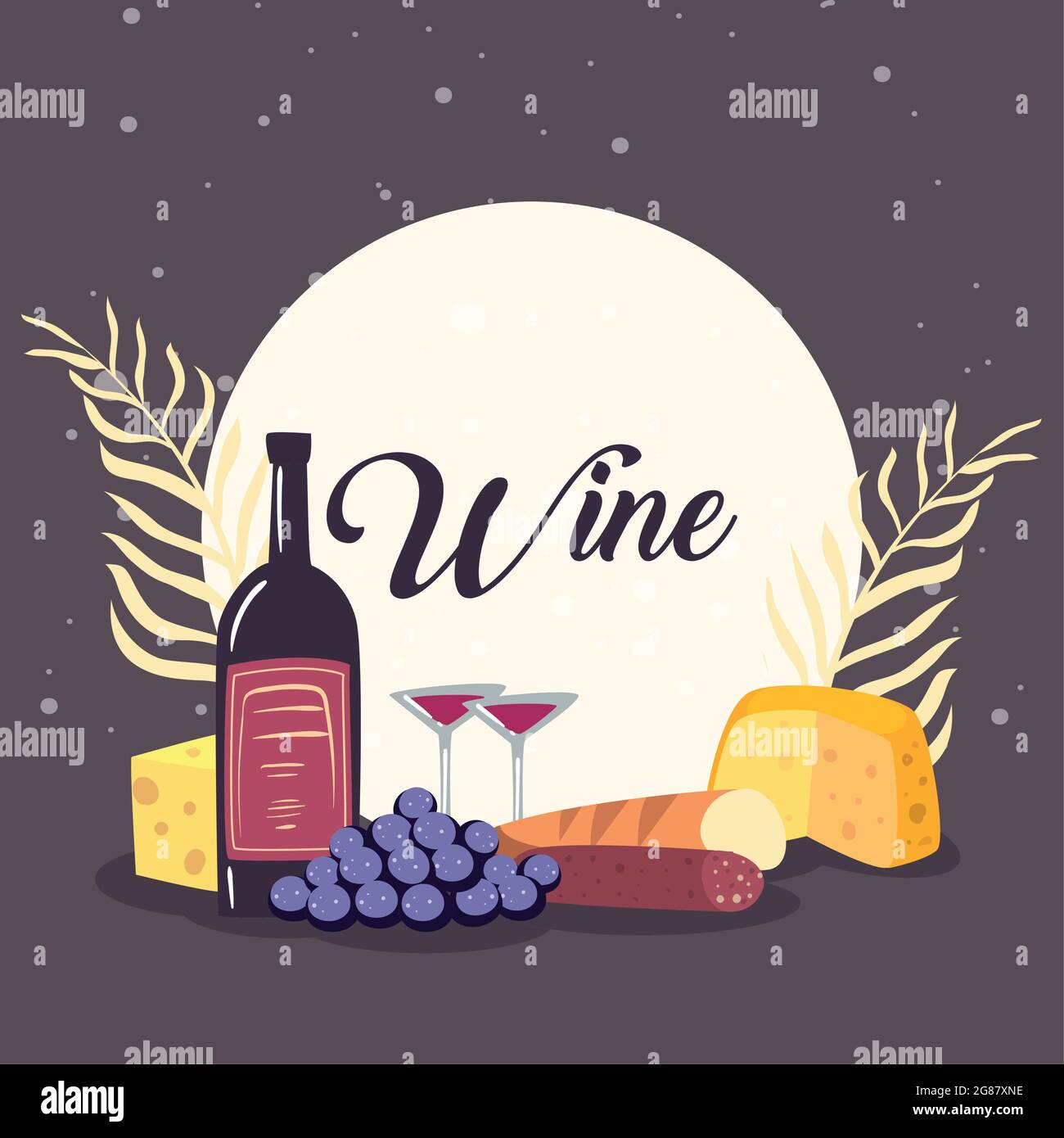 bottles of wine and glass with bread, salami, cheese Stock Vector Image ...