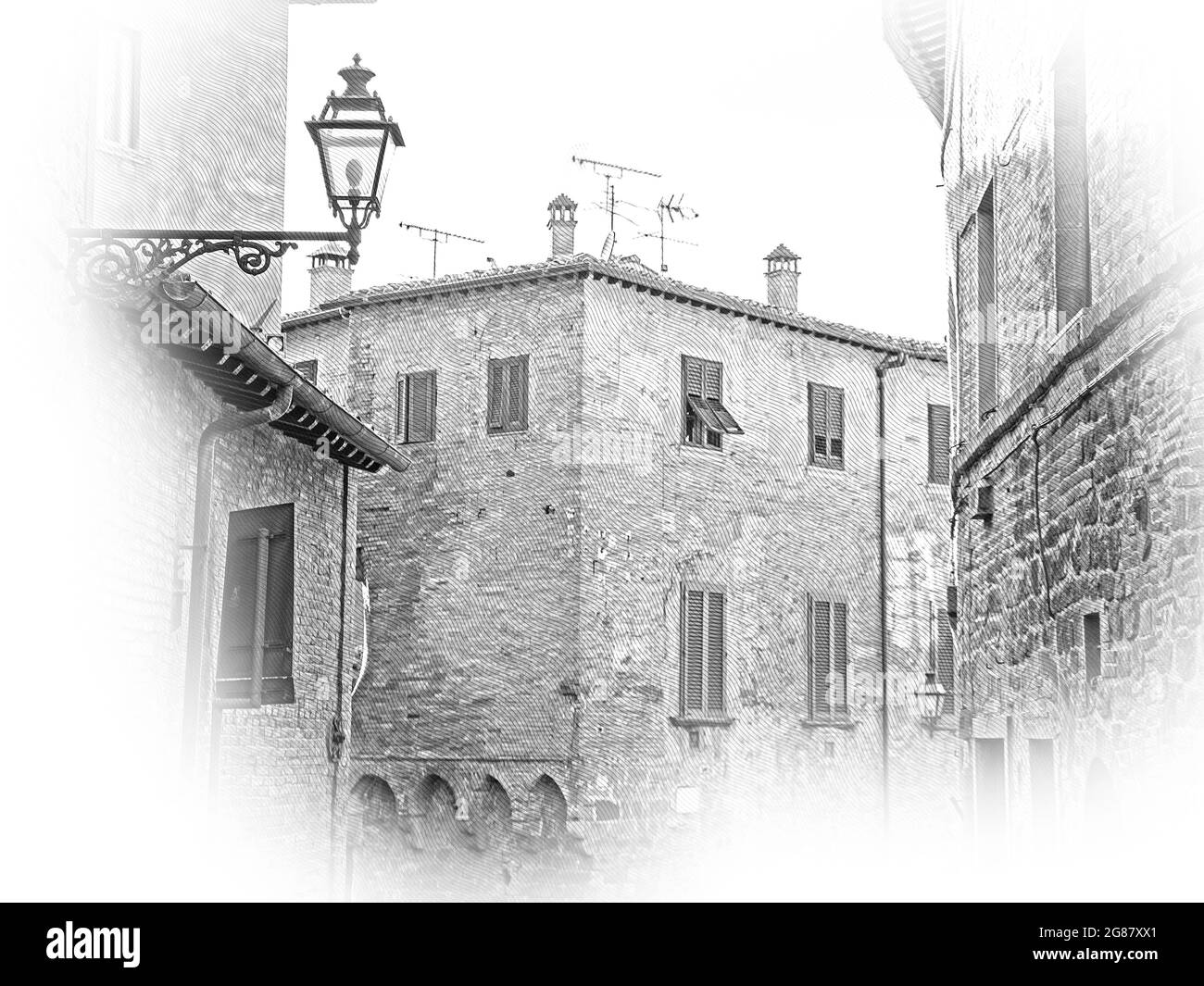 Amazing Tuscany - Italian style stone buildings - travel illustration ...