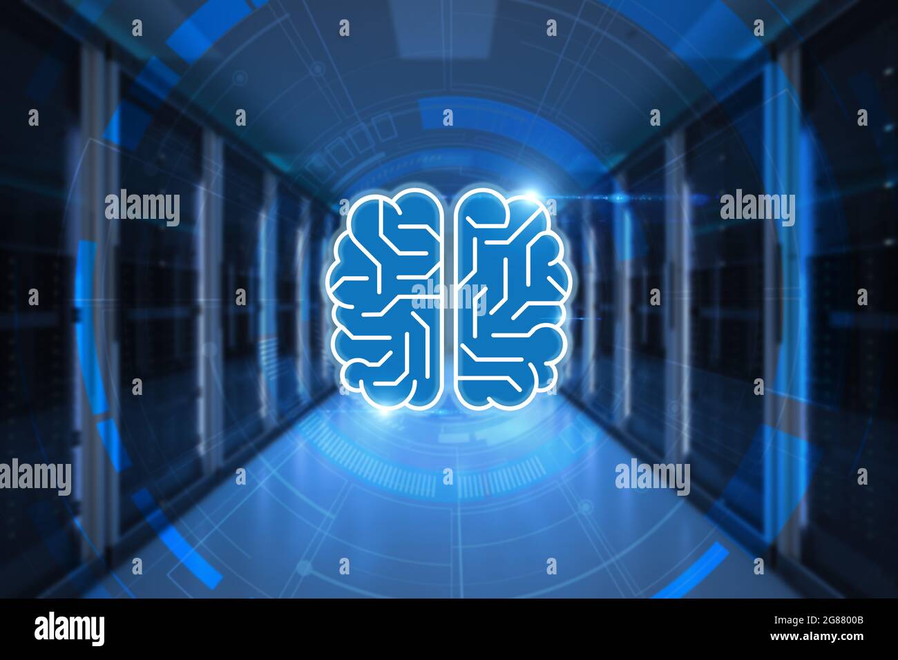 3d rendering server computer with circuit brain Stock Photo - Alamy