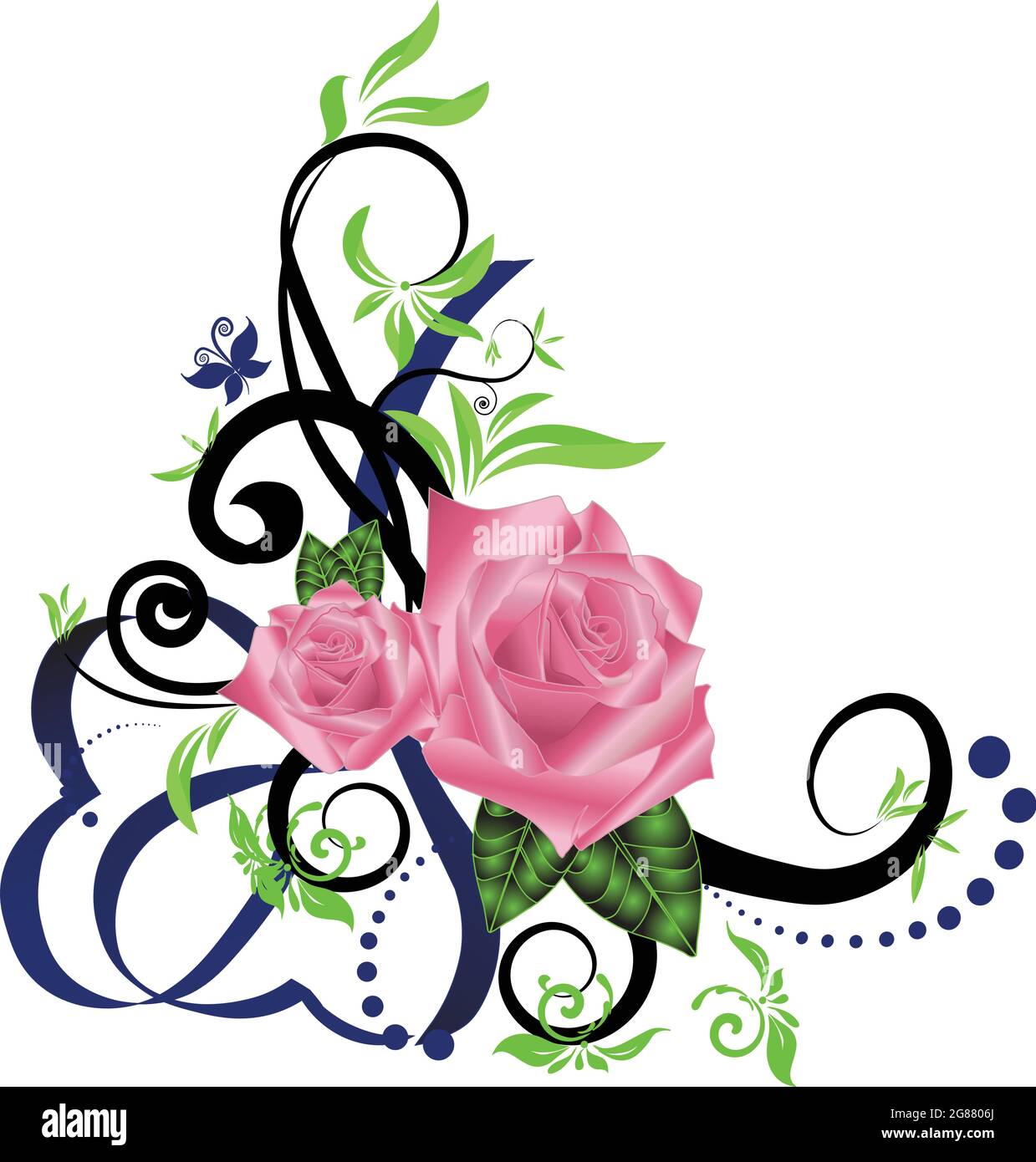 Rose Flowers Ribbon Corner Border Stock Vector Image & Art - Alamy