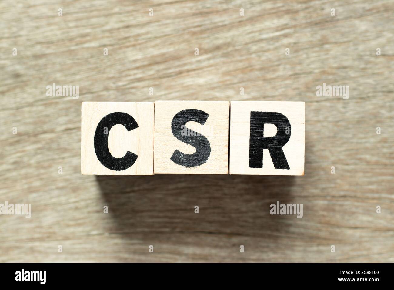 Letter block in word CSR (Abbreviation of corporate social ...
