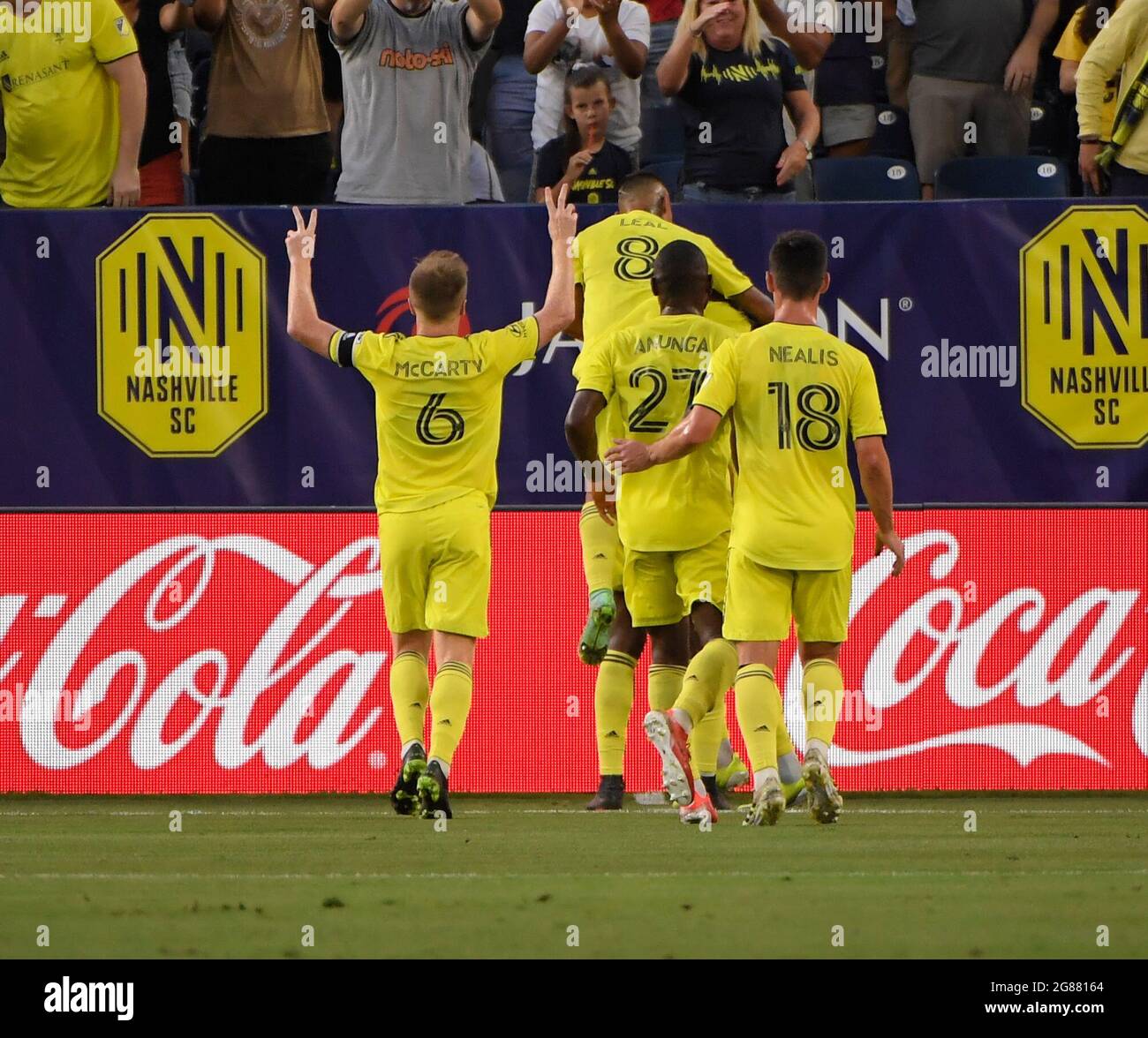 July 17, 2021: Nashville SC midfielder Hany Mukhtar (10) celebrate his ...