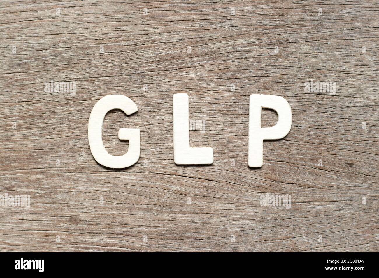 Alphabet letter in word GLP (Abbreviation of Good laboratory practice ...