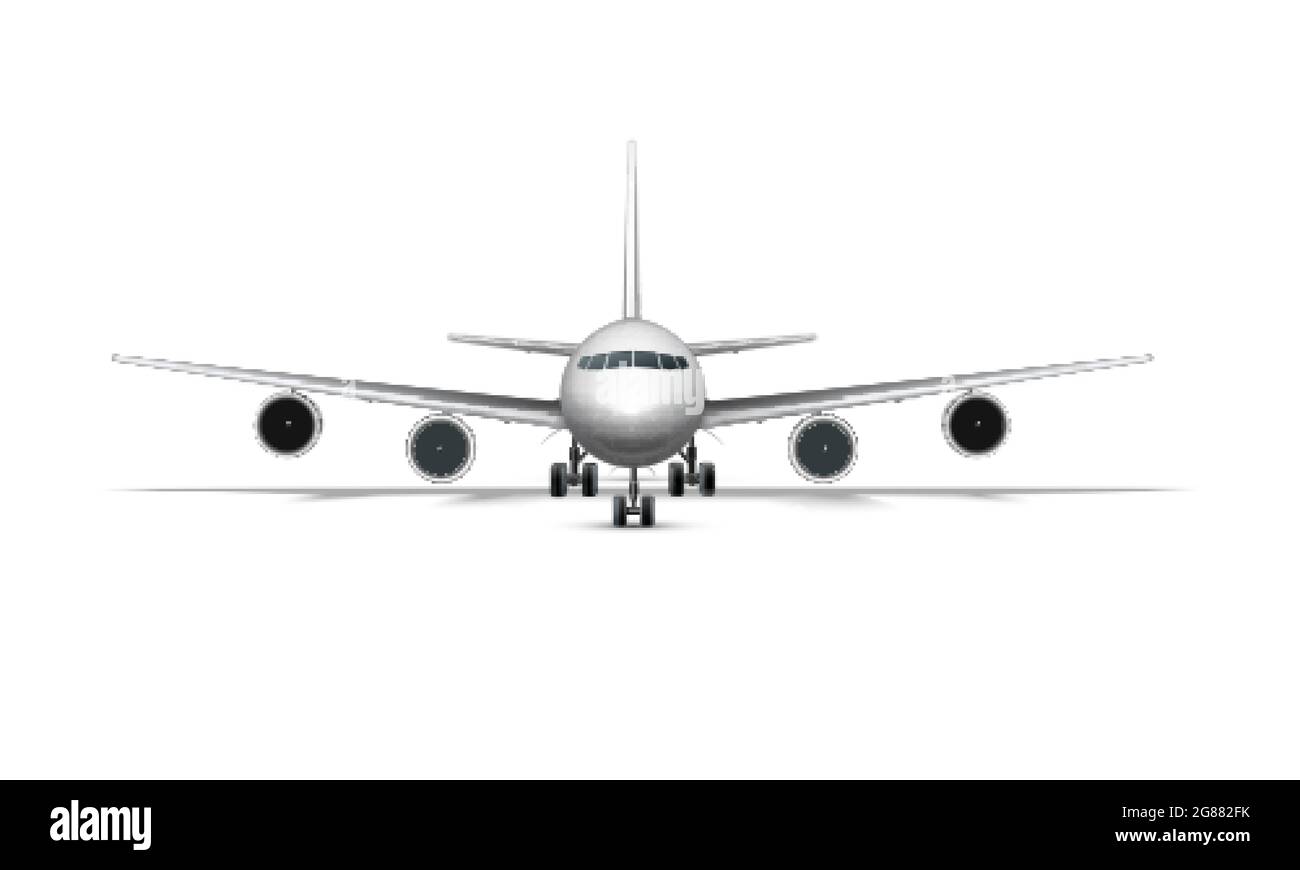 Realistic standing airplane, jet aircraft or airliner front view ...