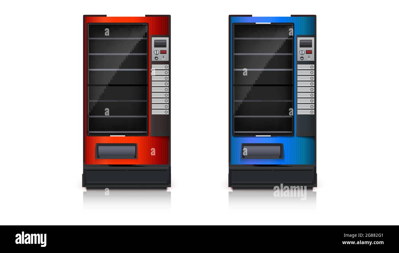 Set of empty vending machines. Red and blue vending machines isolated ...