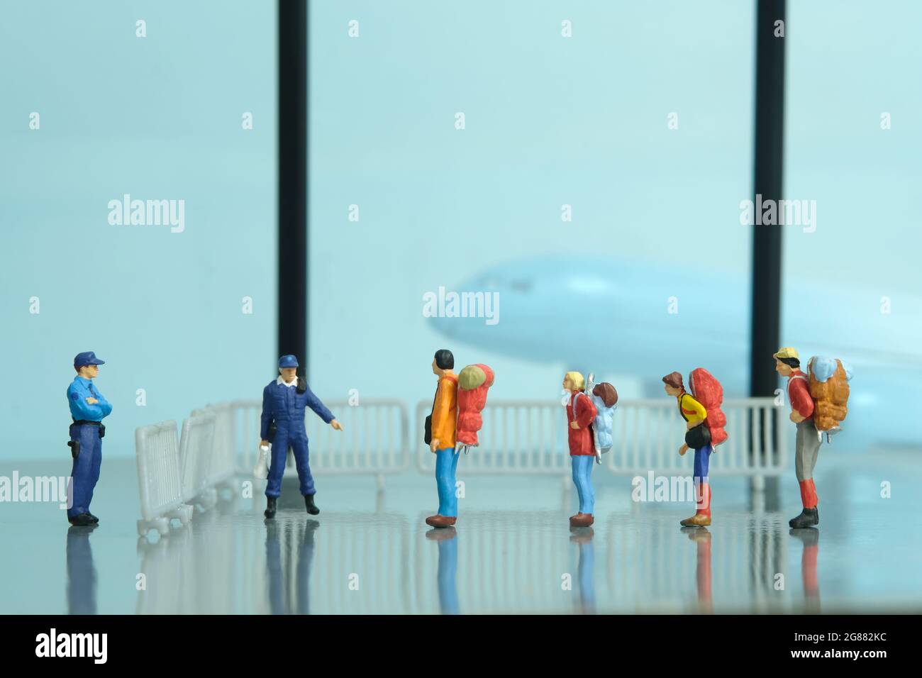 Miniature people toy photography. Travel flight ban concept, Backpacker ...