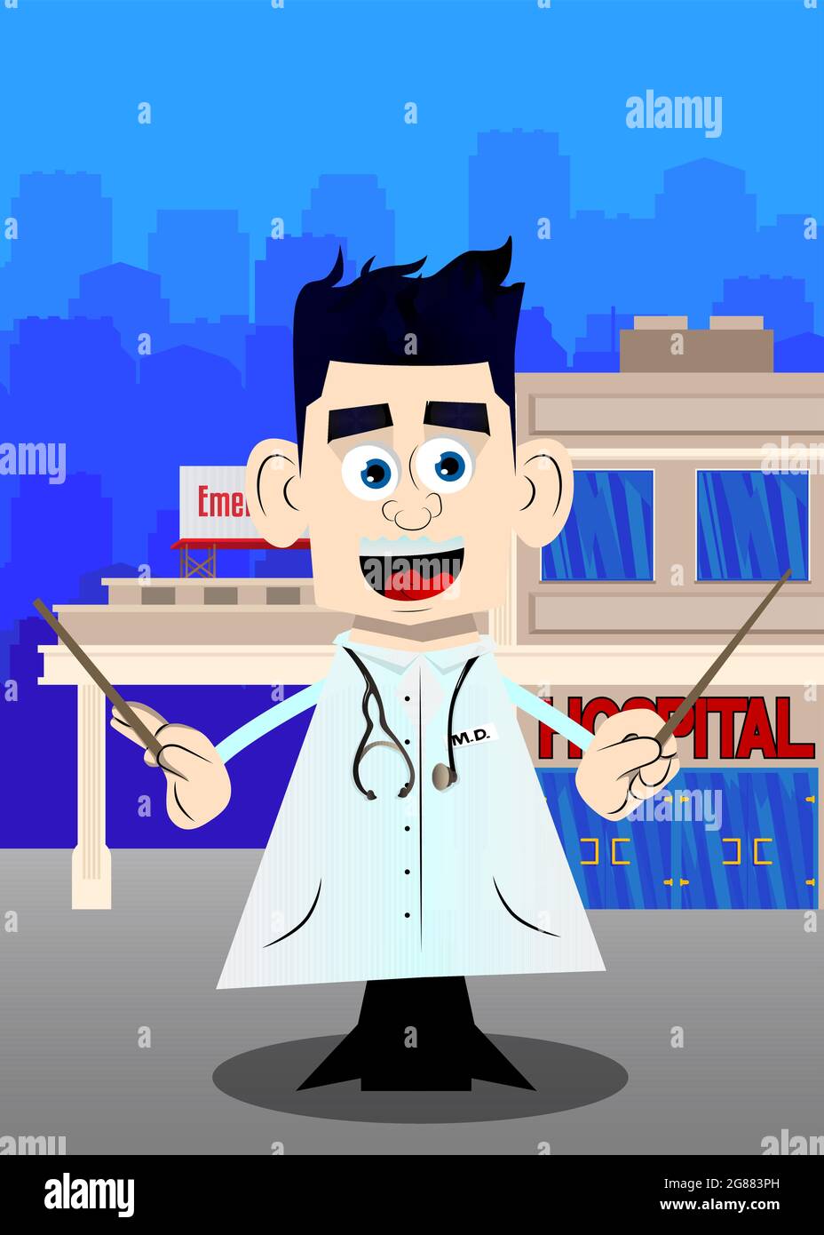Funny cartoon doctor as an orchestra conductor. Vector illustration ...