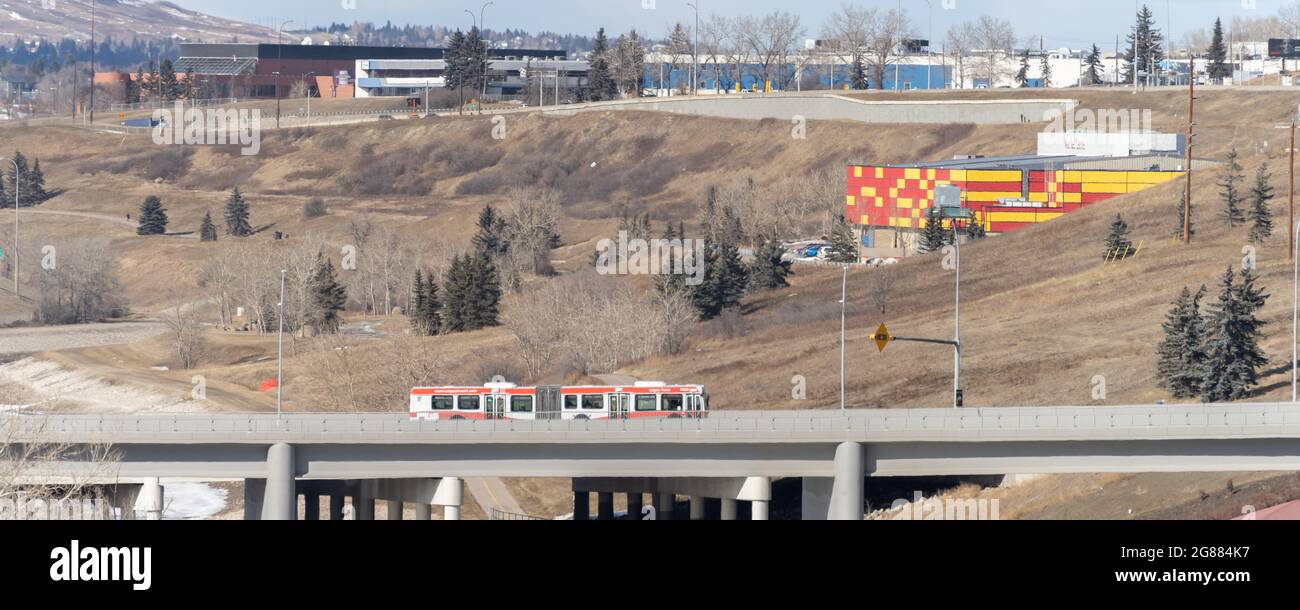 July 16 2021 Calgary, Alberta Canada - Calgary transit bus Crossing ...